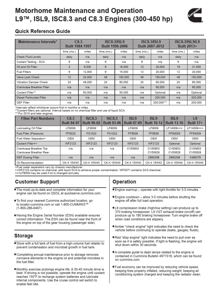 Motorhome Maintenance and Operation L9™, ISL9, ISC8.3 and C8.3 Engines ...