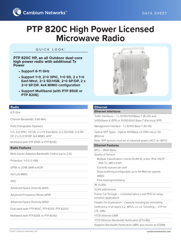 Datasheet PTP-820C Diplexer | PDF | Computer Science | Internet Protocols
