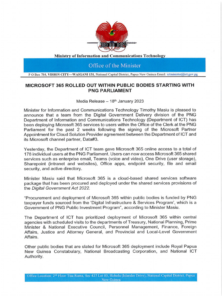 Media Release-18th January 2023 Microsoft 365 Rolled Out Within Public ... Media Release-18th January 2023 Microsoft 365 Rolled Out Within Public ...