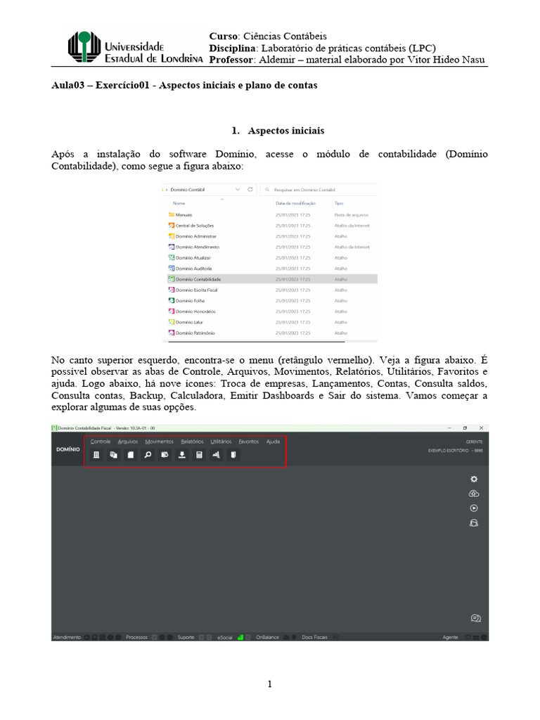 Aula03 - Exercício01 Aspectos Iniciais e Plano de Contas | PDF | Contabilidade | Janela ...