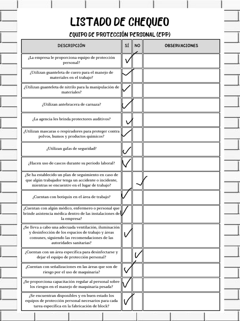 Lista de Chequeos | PDF | Seguridad y salud ocupacional