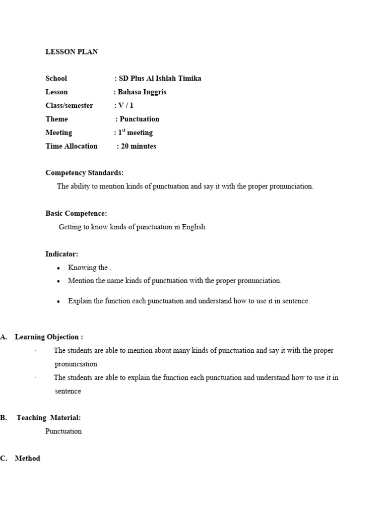 Lesson Plan (Punctuation) | PDF | Lesson Plan | Cognition
