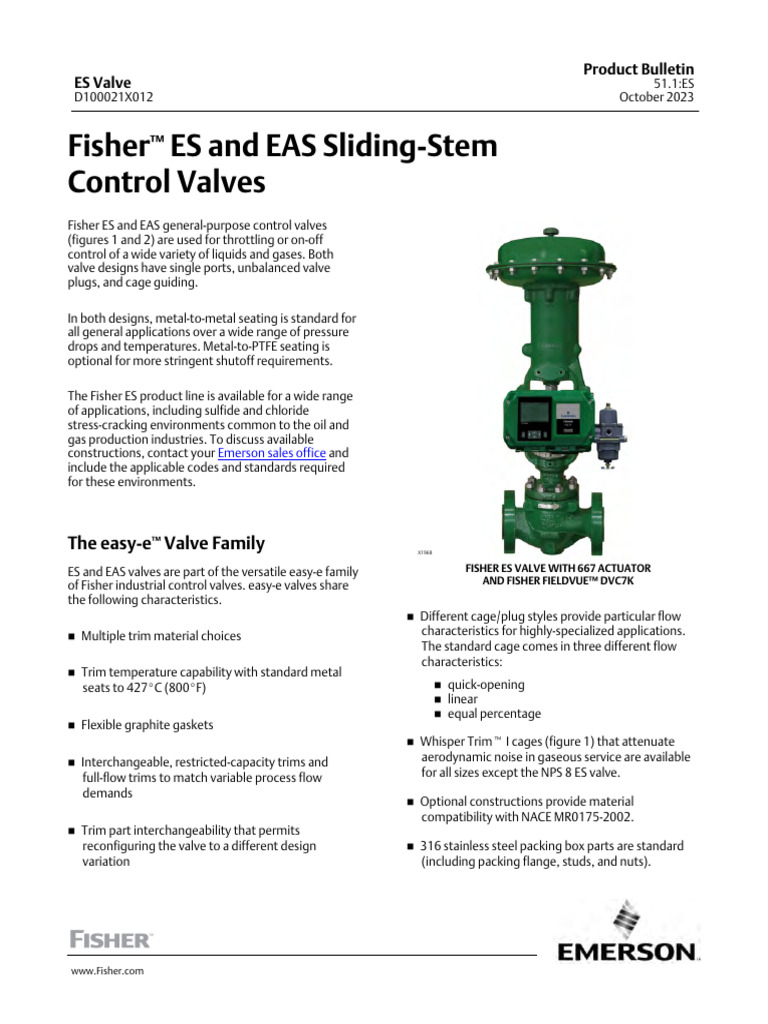 Fisher ES/EAS Control Valves Overview | PDF | Valve | Mechanical ...