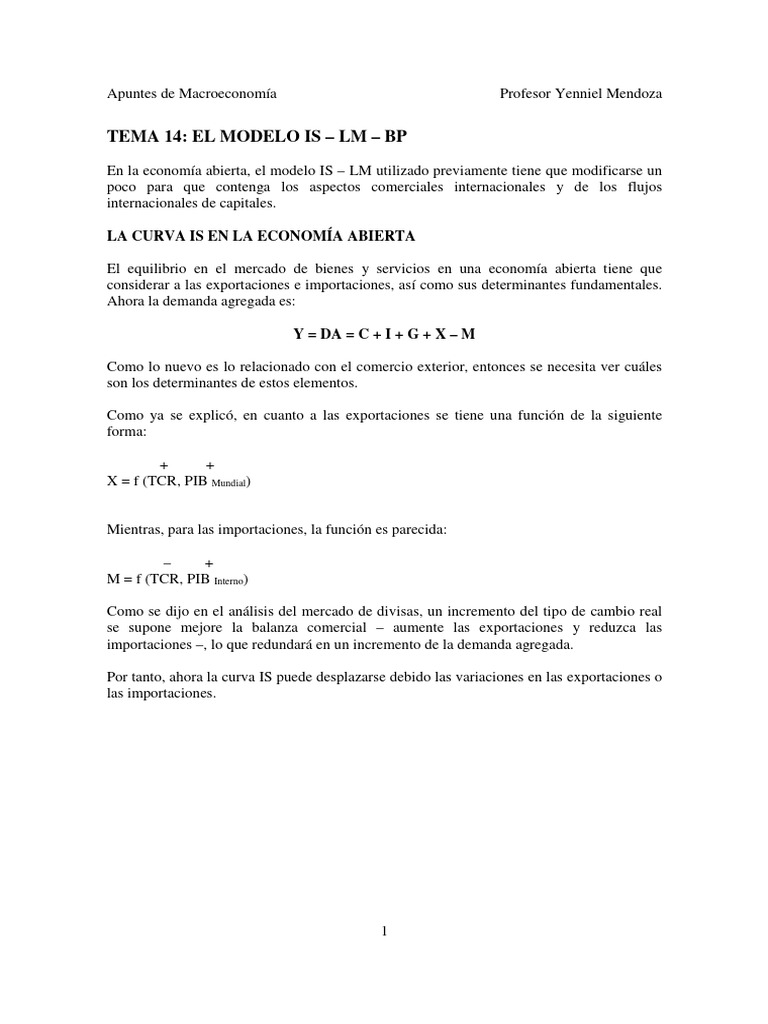 Tema 14 - El Modelo IS - LM - BP | PDF | Tipo de cambio | Macroeconómica