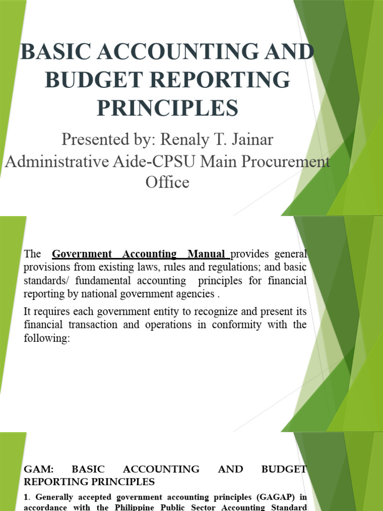 BASIC ACCOUNTING AND BUDGET REPORTING PRINCIPLES Presented by Renaly T. Jainar | PDF | Debits ...
