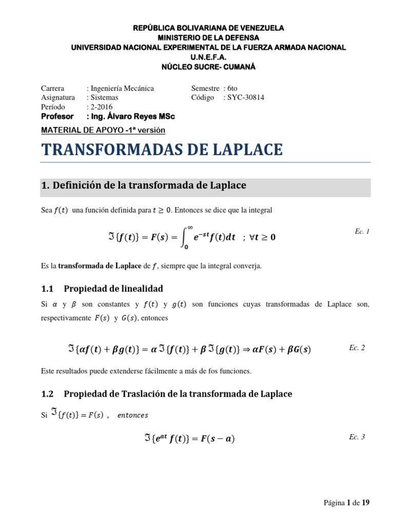 Problemario #1 - Laplace | PDF | Transformada de Laplace | Linealidad