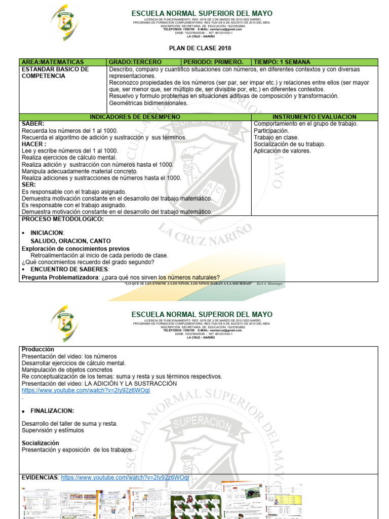 Plan de Clase Matematicas. | Descargar gratis PDF | Geometría | Evaluación