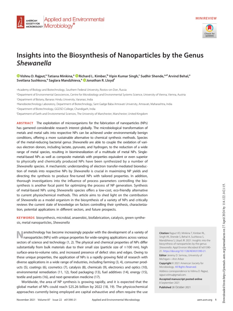 Rajput Et Al 2021 Insights Into The Biosynthesis of Nanoparticles by ...