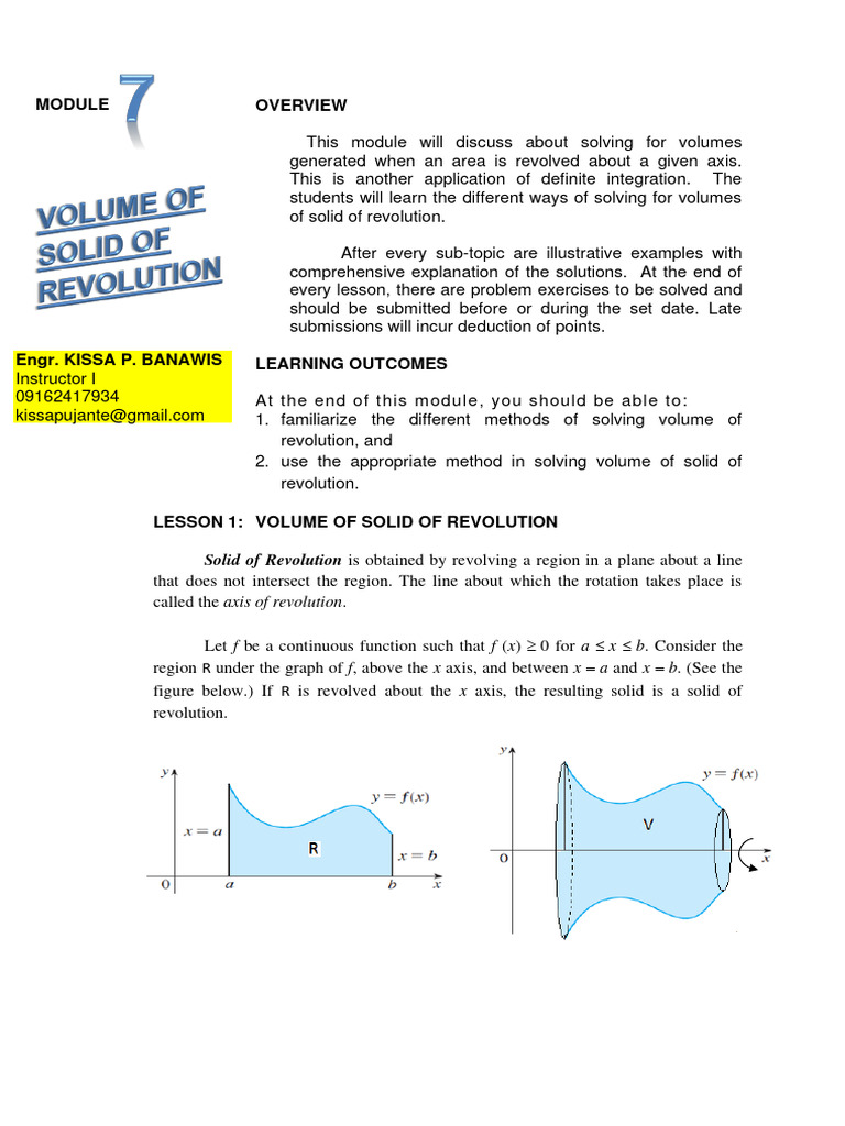 Module 7 Volume of Revolution | PDF | Cartesian Coordinate System ...