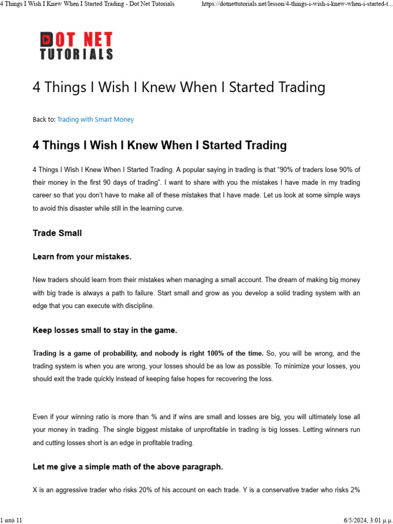 4 Things I Wish I Knew When I Started Trading | PDF | Order (Exchange) | Algorithmic Trading