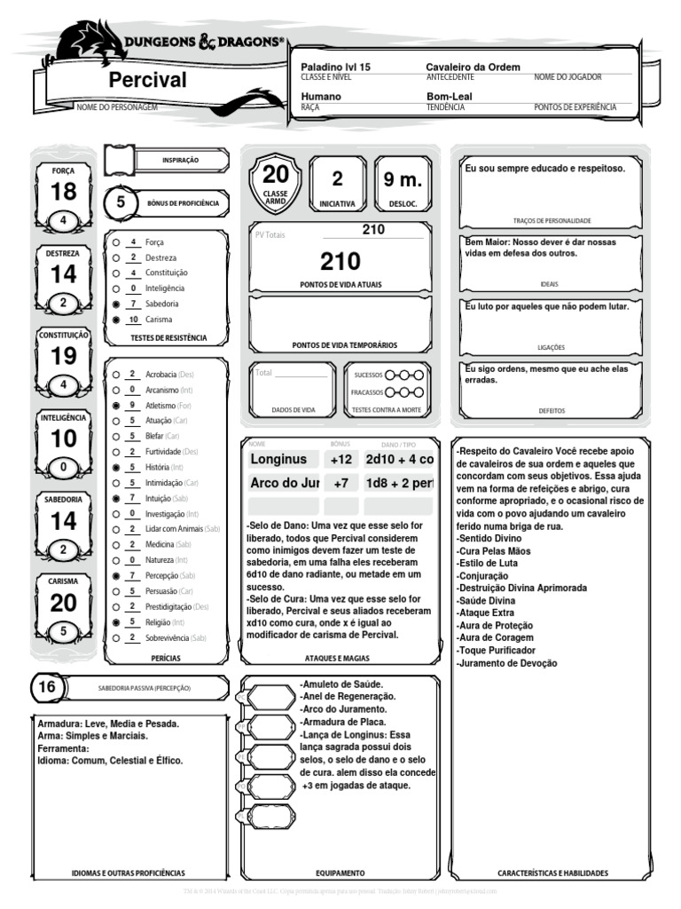 Percival: Paladino Cavaleiro de D&D | PDF