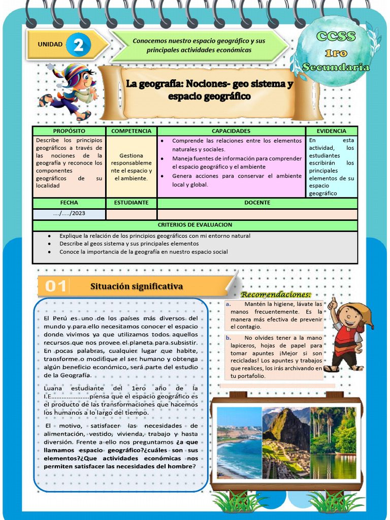 Ficha de Actividad CCSS 1°-Semana 1 | PDF | Geografía | Entorno natural