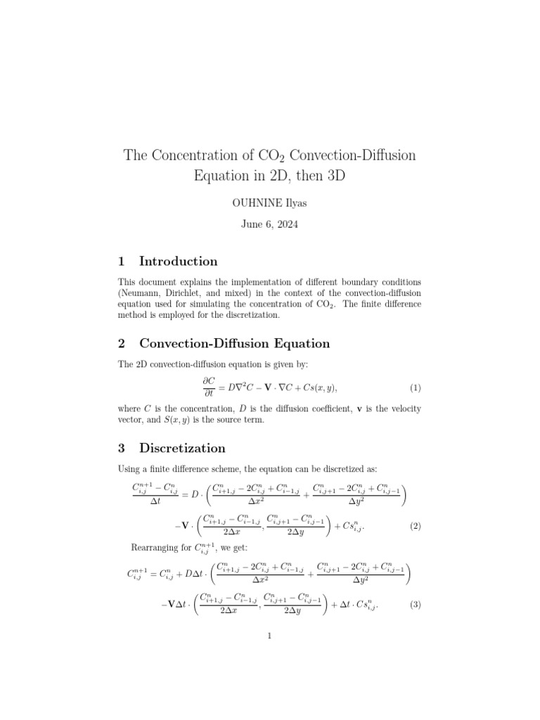 The Concentration of CO Convection-Diffusion Equation in 2D, Then 3D | Download Free PDF ...