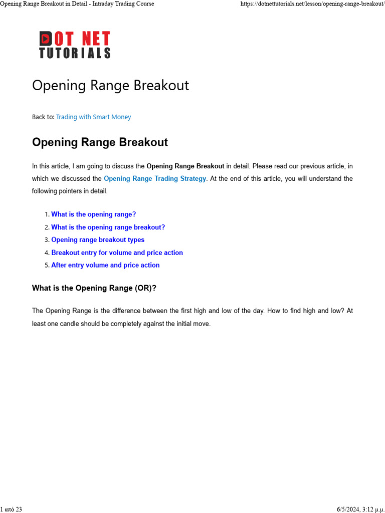 Opening Range Breakout | Download Free PDF | Day Trading | Order (Exchange)