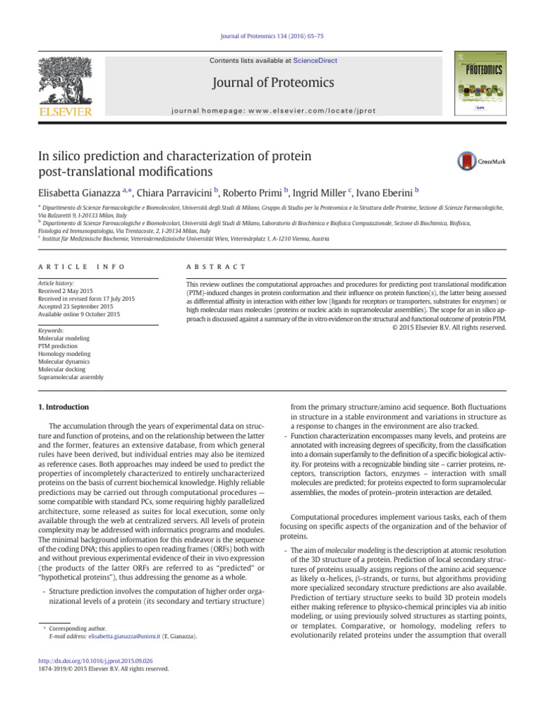 In Silico Prediction and Characterization of Protein Post Translational Modifications - 2016 ...