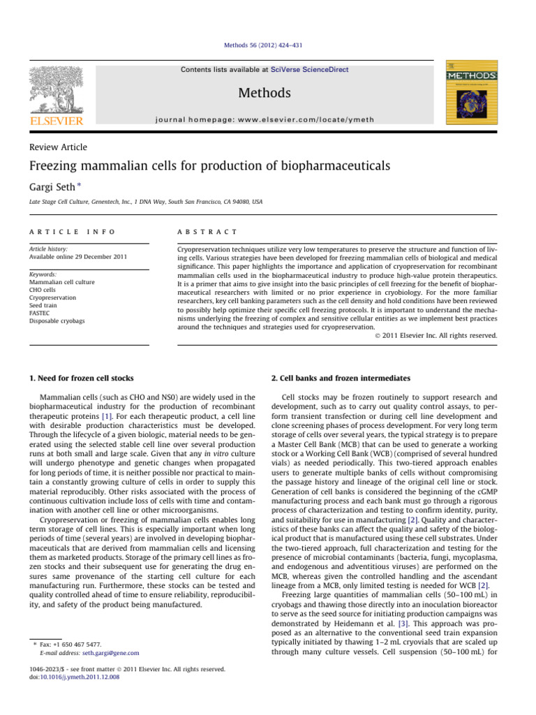 Freezing-mammalian-cells-for-production-of-biopharmaceuticals_2012_Methods | PDF | Cell Membrane ...