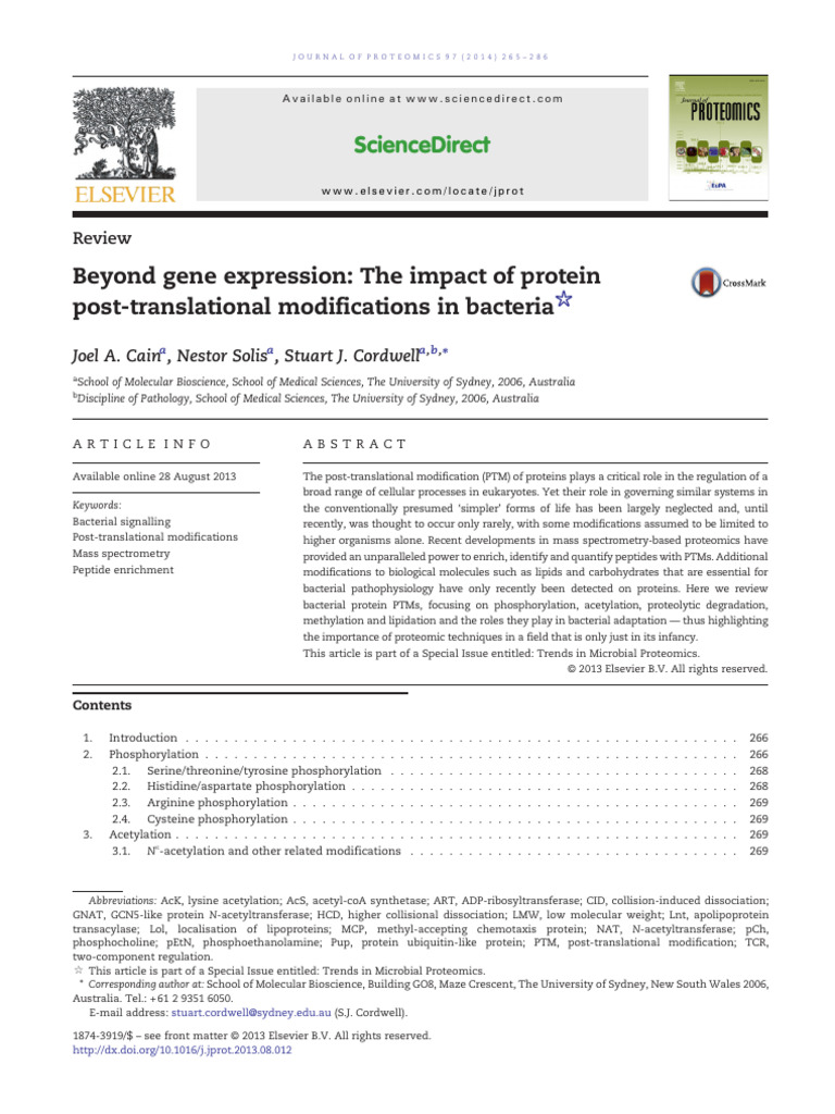 Beyond Gene Expression The Impact Of Protein Post Translational Modifications In Bacteria 2014