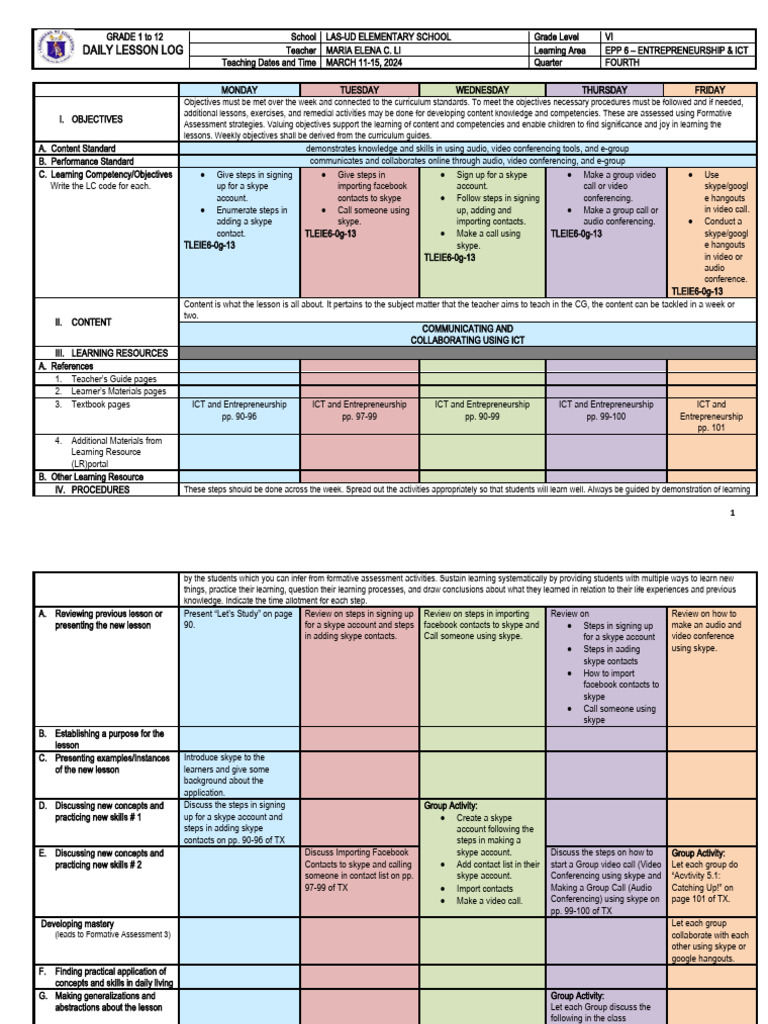 DLL Epp6-Ict Q1 W7 | PDF | Educational Technology | Learning