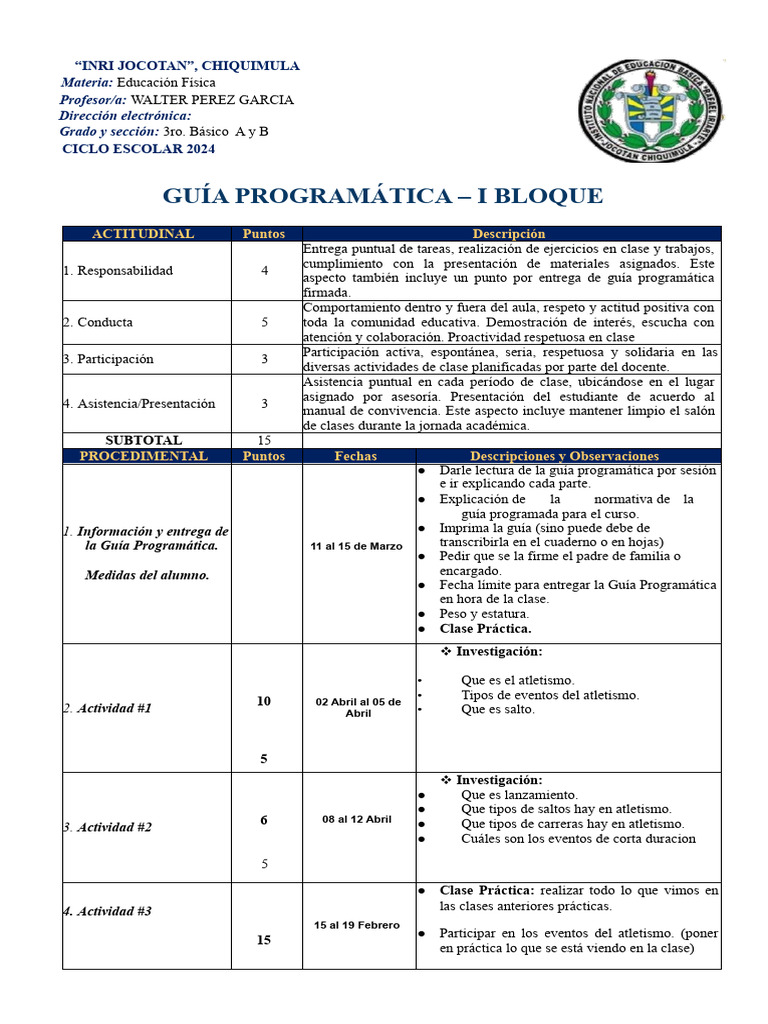 Guía Programática INRI 3ro Básico 2024 | PDF | Crecimiento personal y profesional