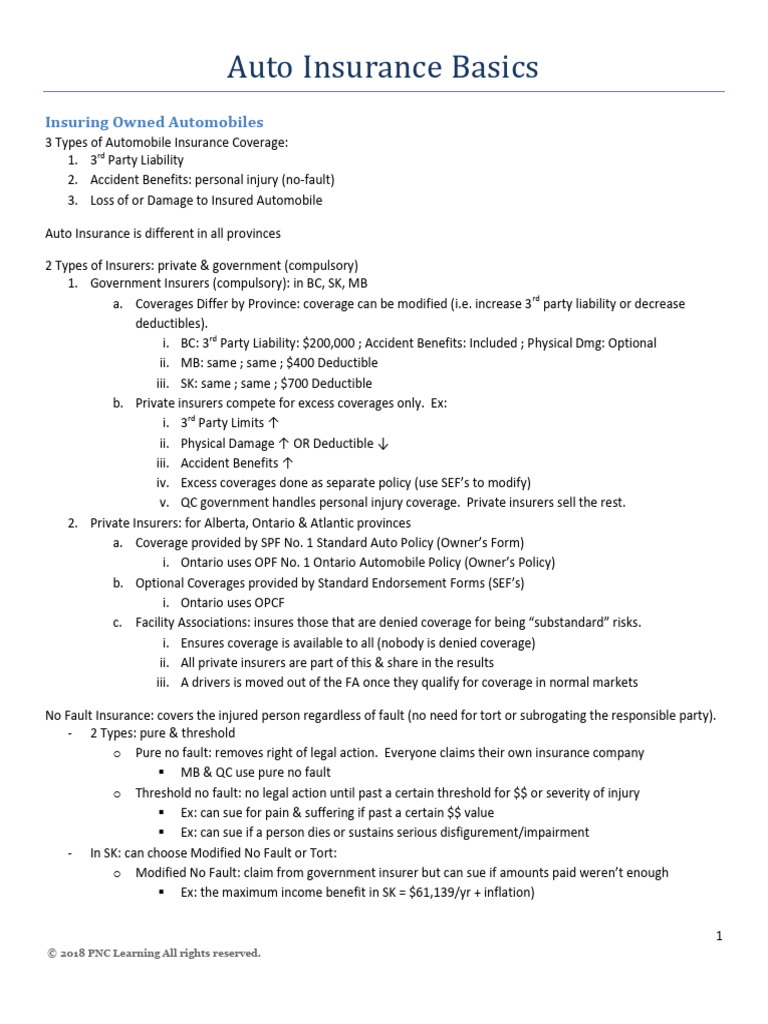 Auto Insurance Notes | PDF | Insurance | Deductible