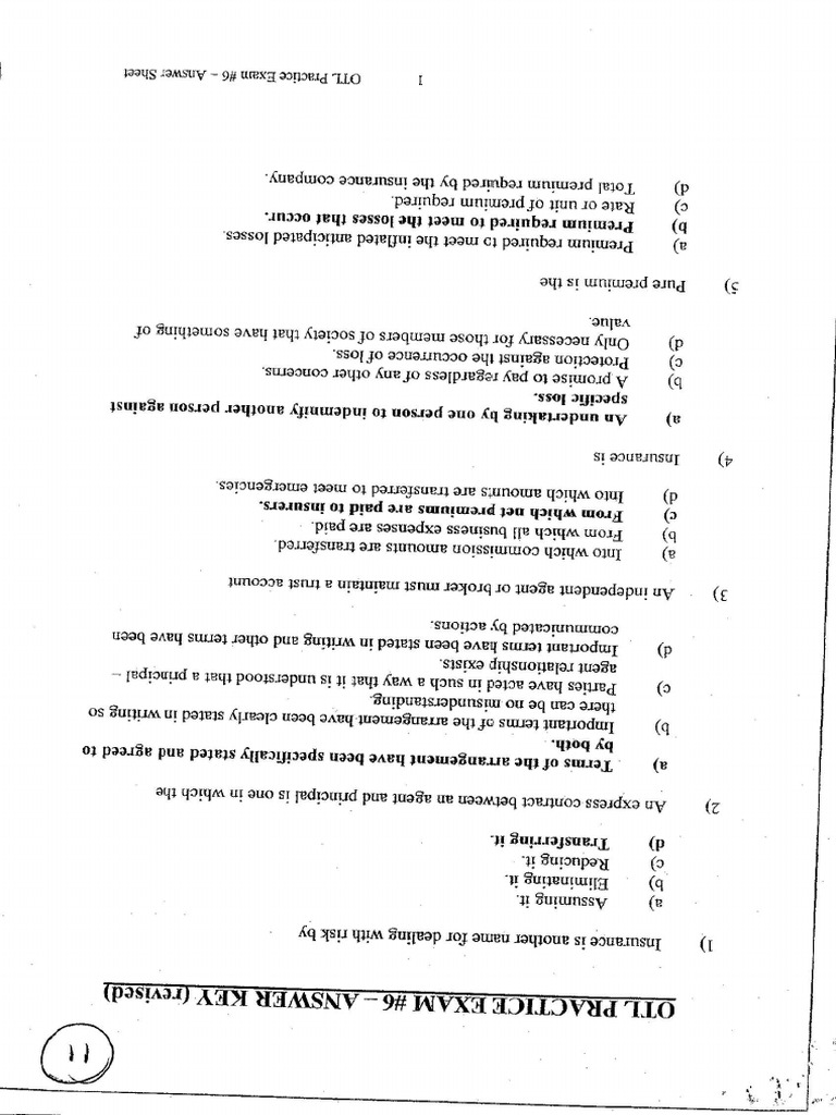 OTL Practice Exam 6 Answer Key 2 PDF | PDF