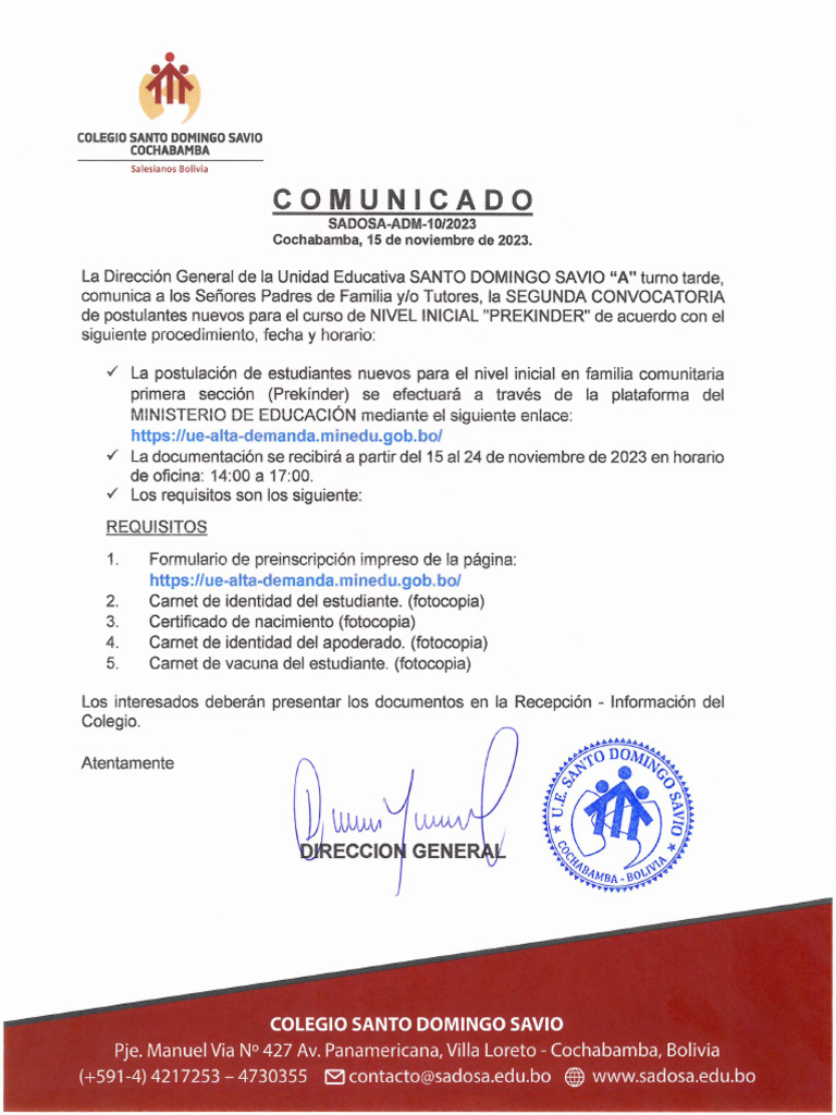 Comunicado 2da Convocatoria - SADOSA Convenio | PDF