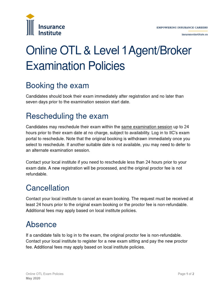 Online OTL Level 1 Exam Policies June20 | PDF | Business | Finance ...