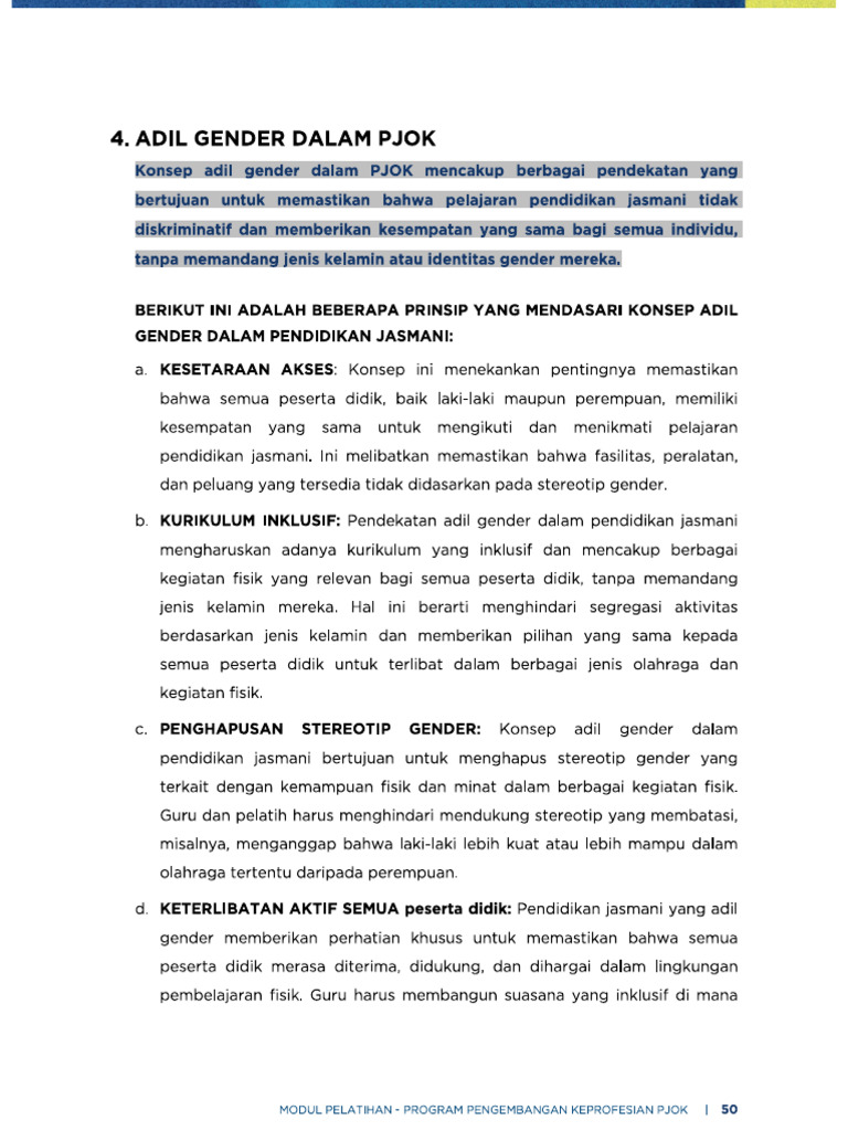 Adil Gender Dalam PJOK | PDF