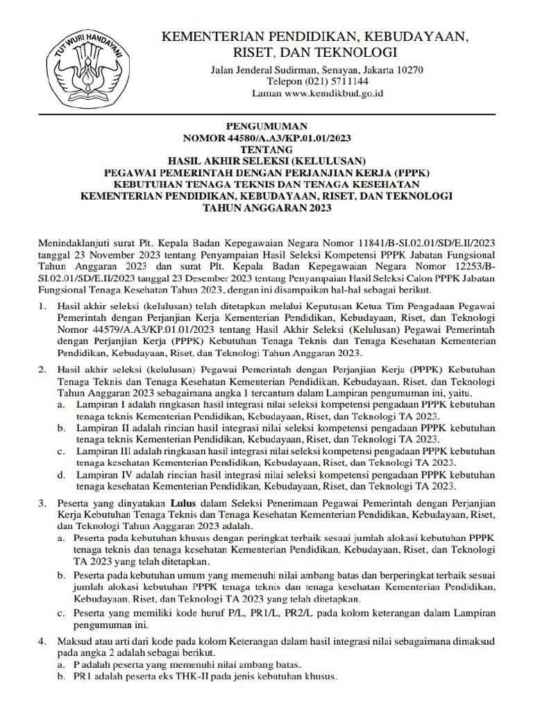 Hasil Akhir Seleksi (Kelulusan) PPPK Kebutuhan Tenaga Teknis Dan Tenaga Kesehatan ...