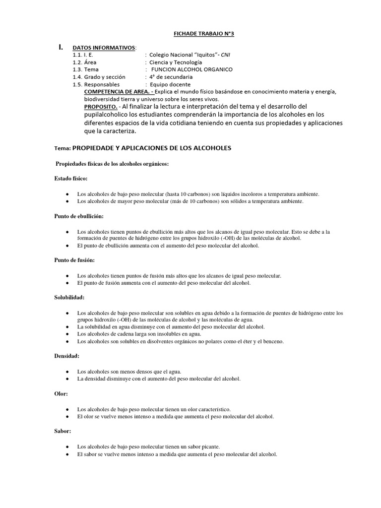 Fichade Trabajo N°3 Datos Informativos Propiedades Físicas De Los
