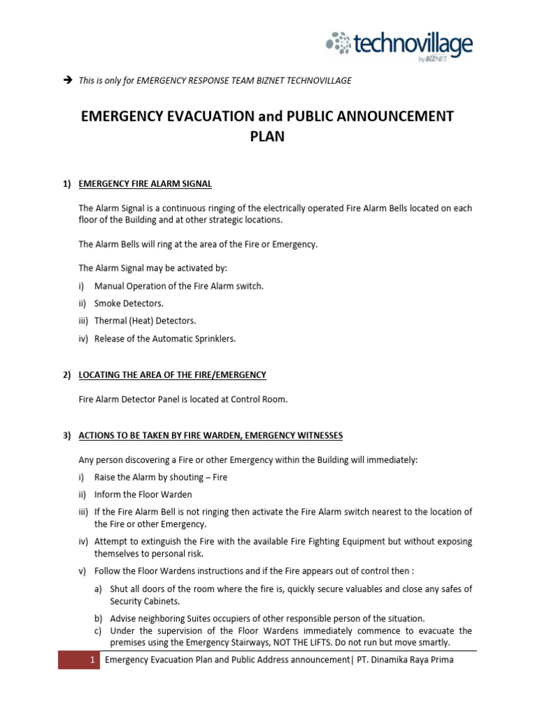 SOP ERT of Evacuation | PDF | Firefighting | Emergency Evacuation