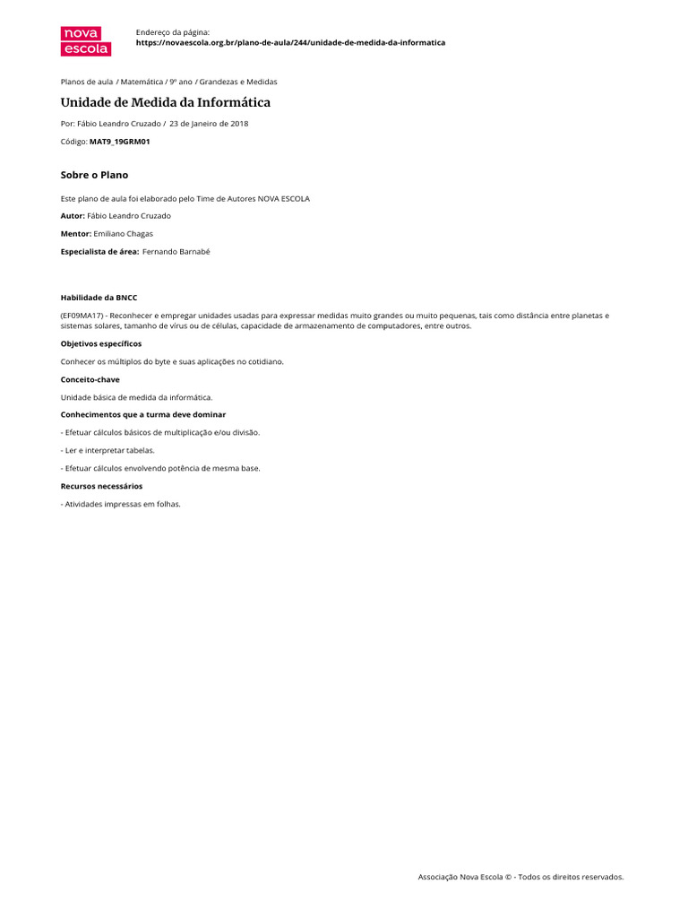 Plano de Aula Cie9 09ve02 | PDF | Byte | Mordeu