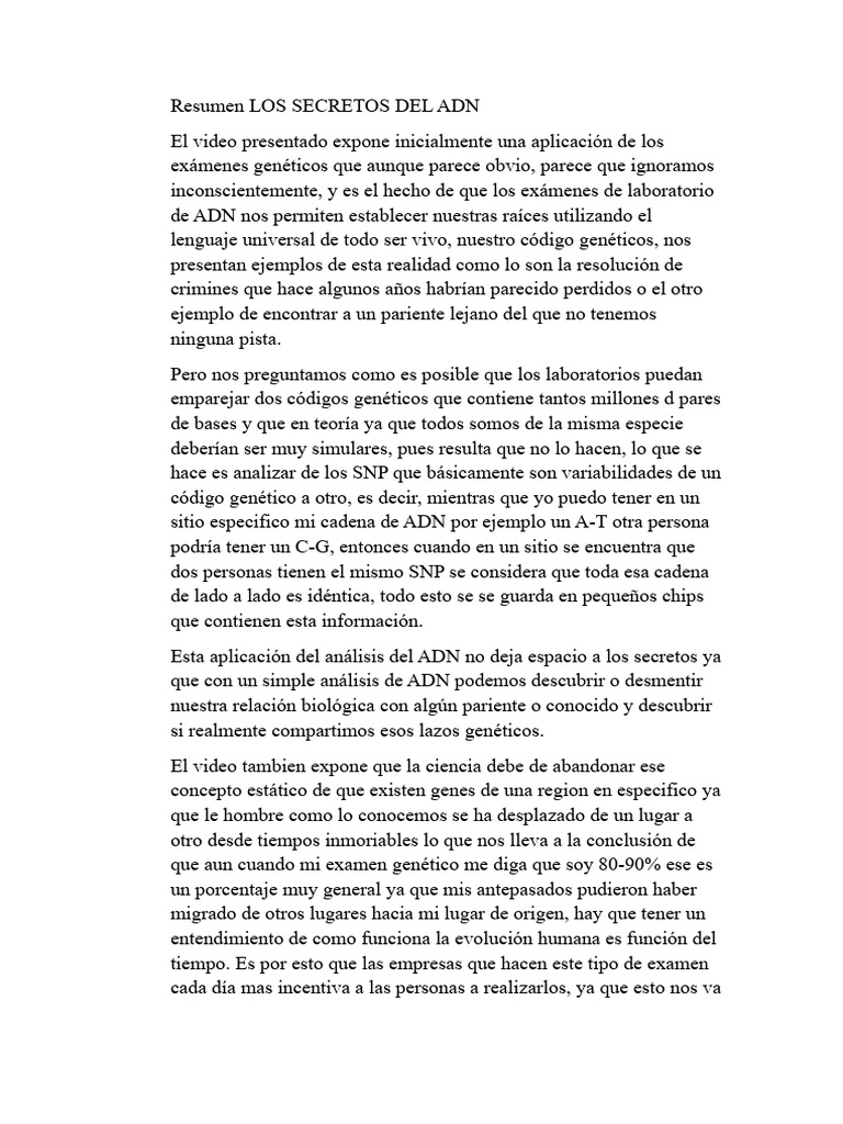 Los secretos del ADN | PDF | Prueba genética | Adn