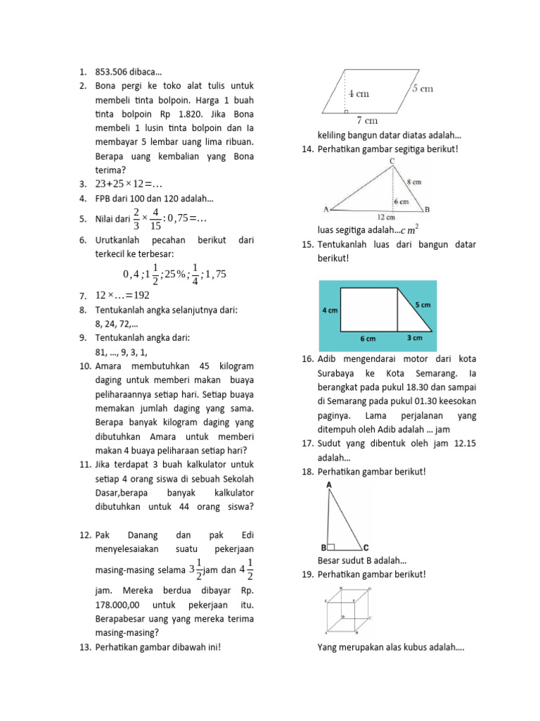 Soal UAS SD Iva | PDF