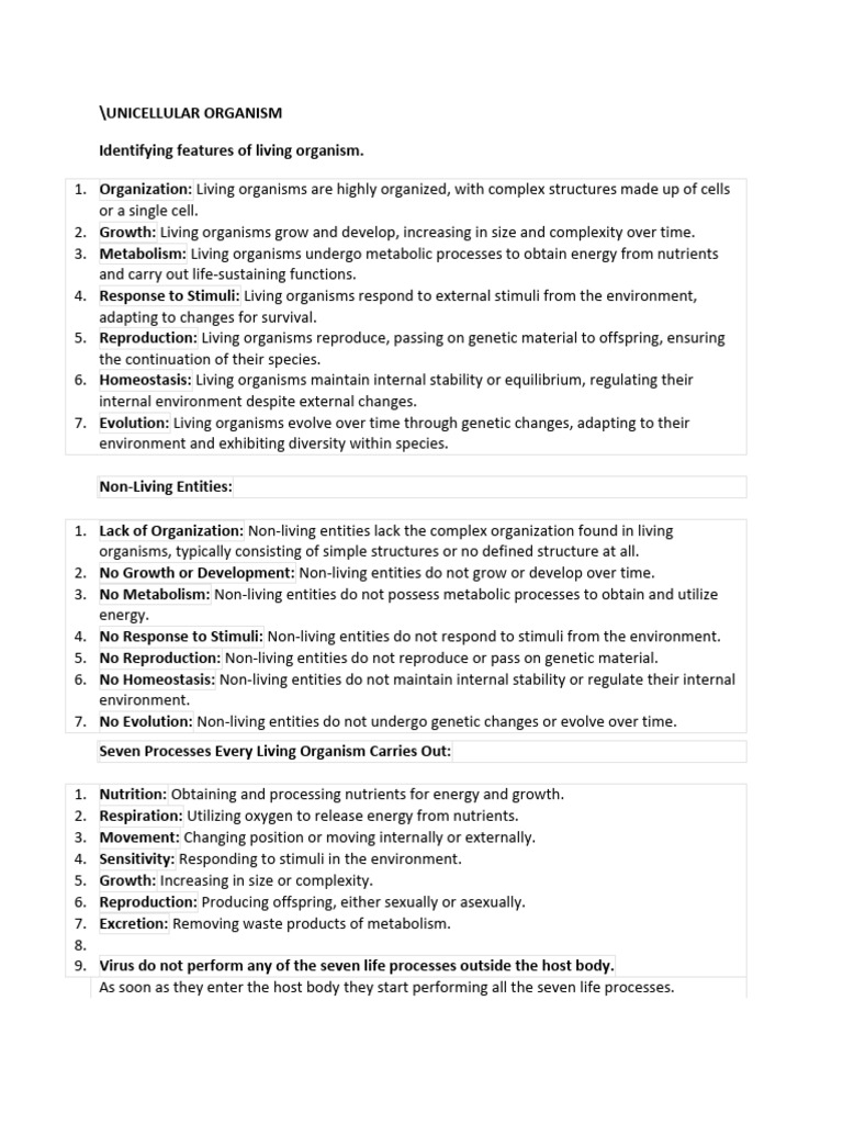 Unicellular Organism (Notes Yr 8) | PDF | Cell (Biology) | Virus