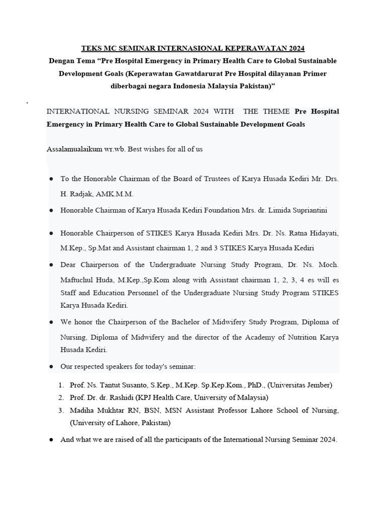 Teks MC Bahasa Inggris-1 | PDF | Nursing | Health Care