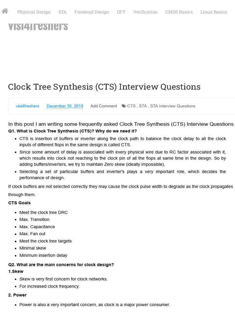 Clock Tree Synthesis Interview Guide | PDF | Electronics | Electronic ...