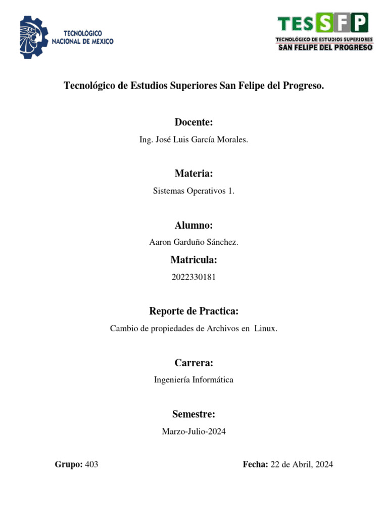 Reporte Cambio Propiedades de Archivos en Linux | PDF | Archivo de computadora | Usuario ...