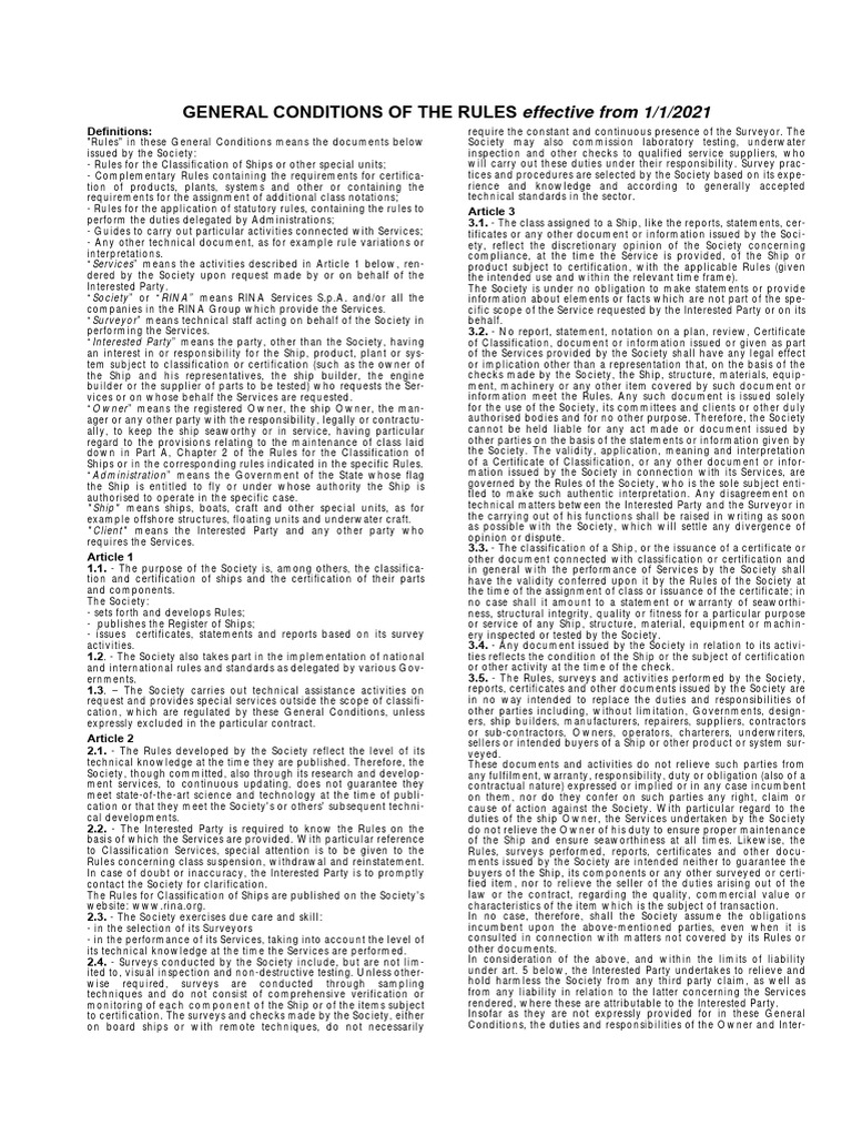 RINA Rules for Ship Classification 2021 | PDF | Contractual Term ...