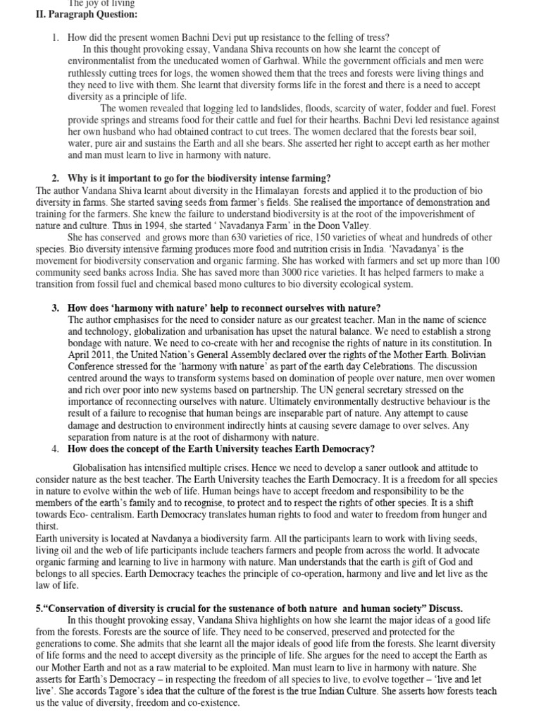 II PUC English Notes | PDF | Biodiversity | Nature