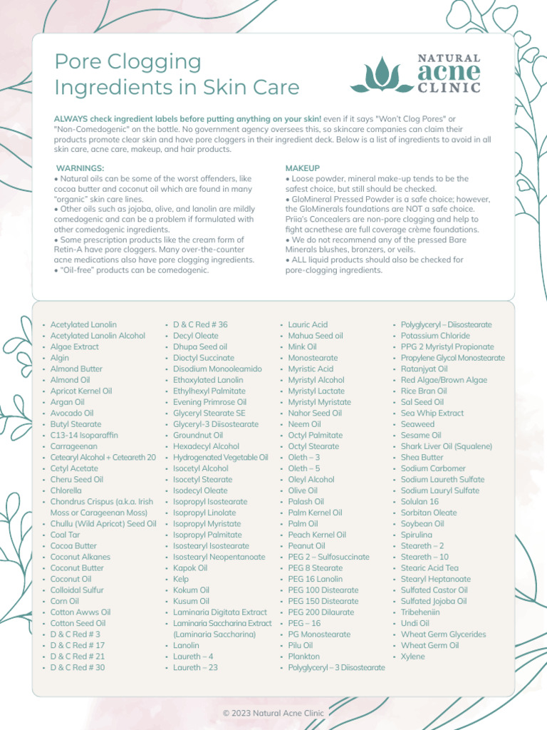 Pore Clogging Ingredients NAC | PDF | Cosmetics | Natural Products