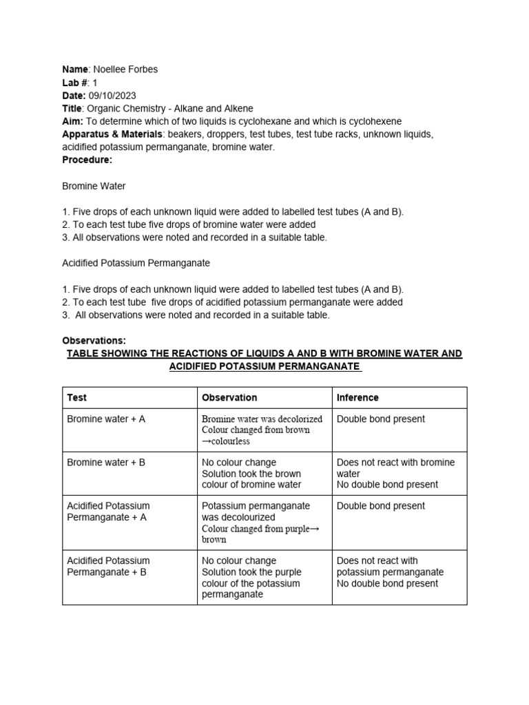 Organic Chemistry Lab | PDF | Alkene | Atoms