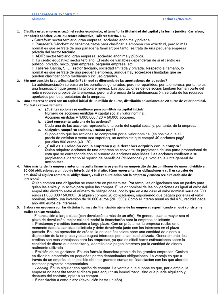 Examen 2º Ev. Resuelto | PDF | Compartir (Finanzas) | Préstamos