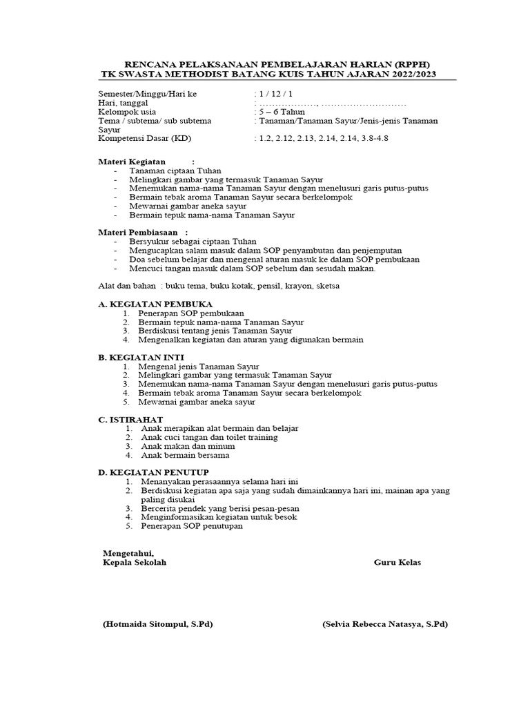 RPPH Sem 1 Minggu 12 Tema Tanaman | PDF