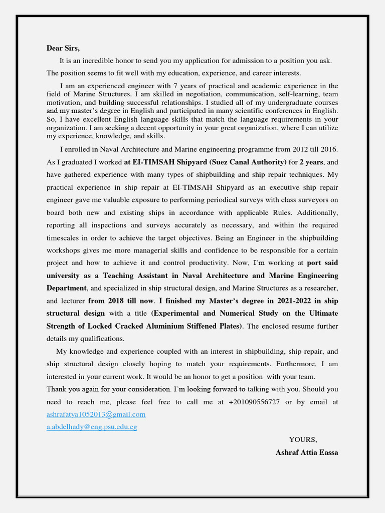 Cover Letter 2023 | PDF | Naval Architecture | Shipbuilding