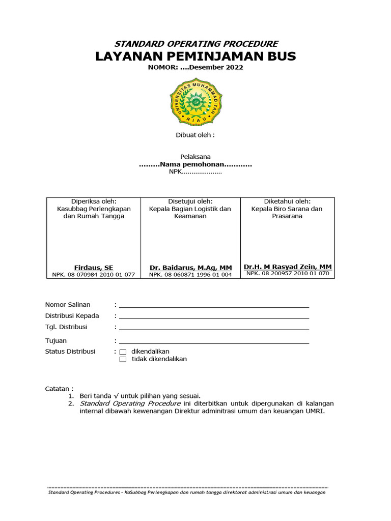 SOP Layanan Peminjaman Bus | PDF