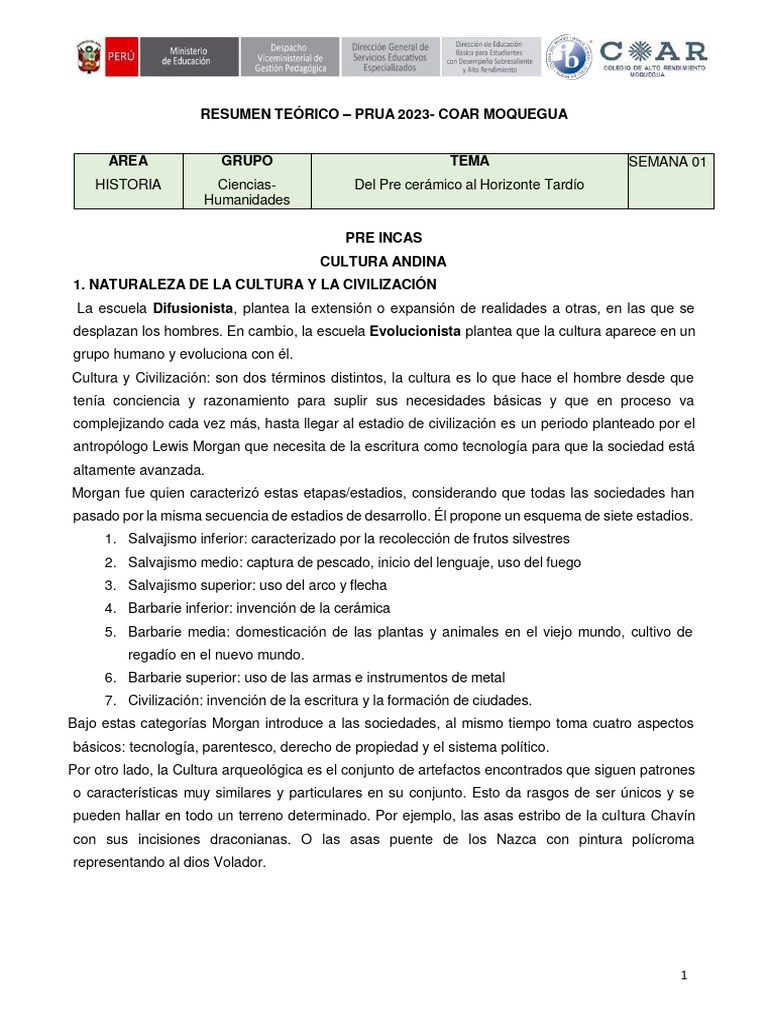 Sem - 01 - Horizontes e Intermedios Culturales. Los Incas. | PDF ...