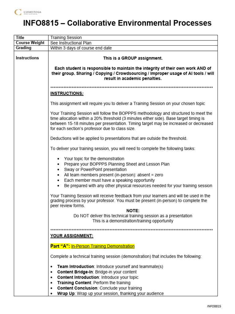 Assignment Brief Instructions - Training Session - INFO8815 | PDF ...