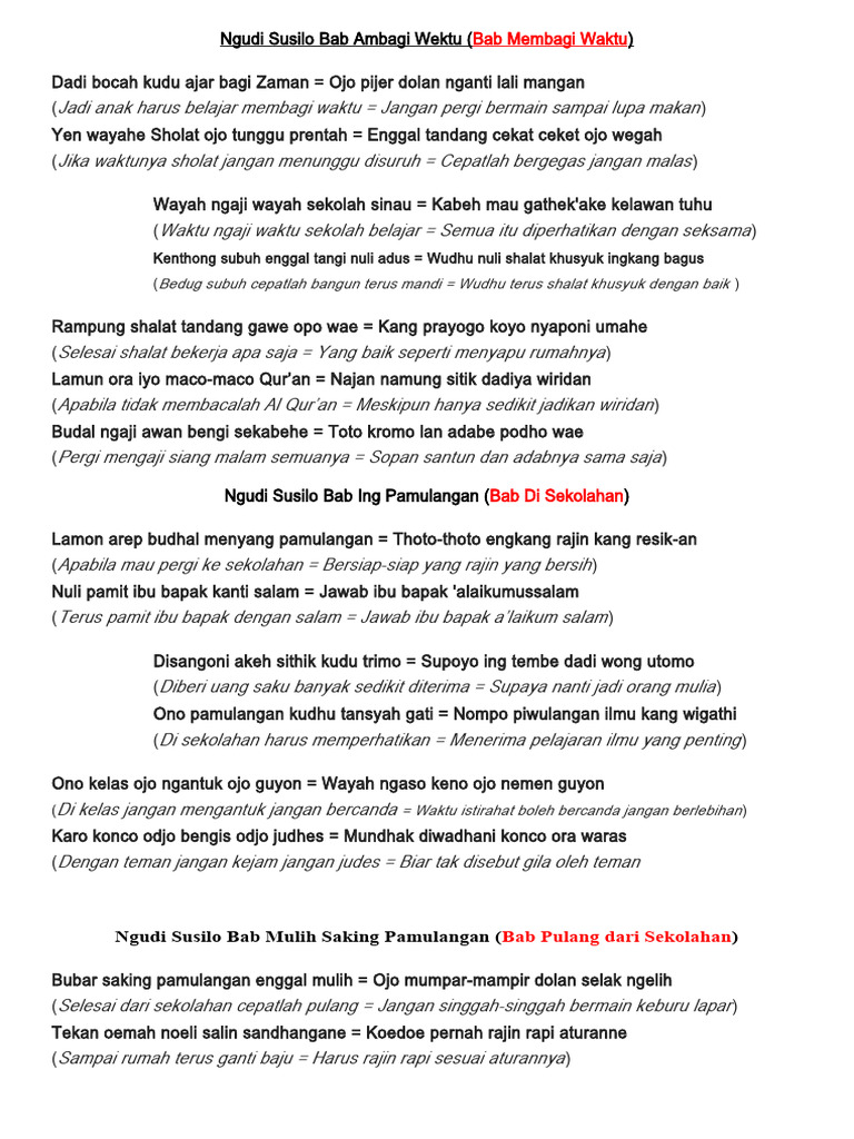 Syiir Ngudi Susilo untuk Anak | PDF