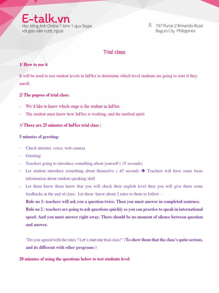 InFlex Trial Class Guidelines | PDF | Career & Growth | Language Arts ...